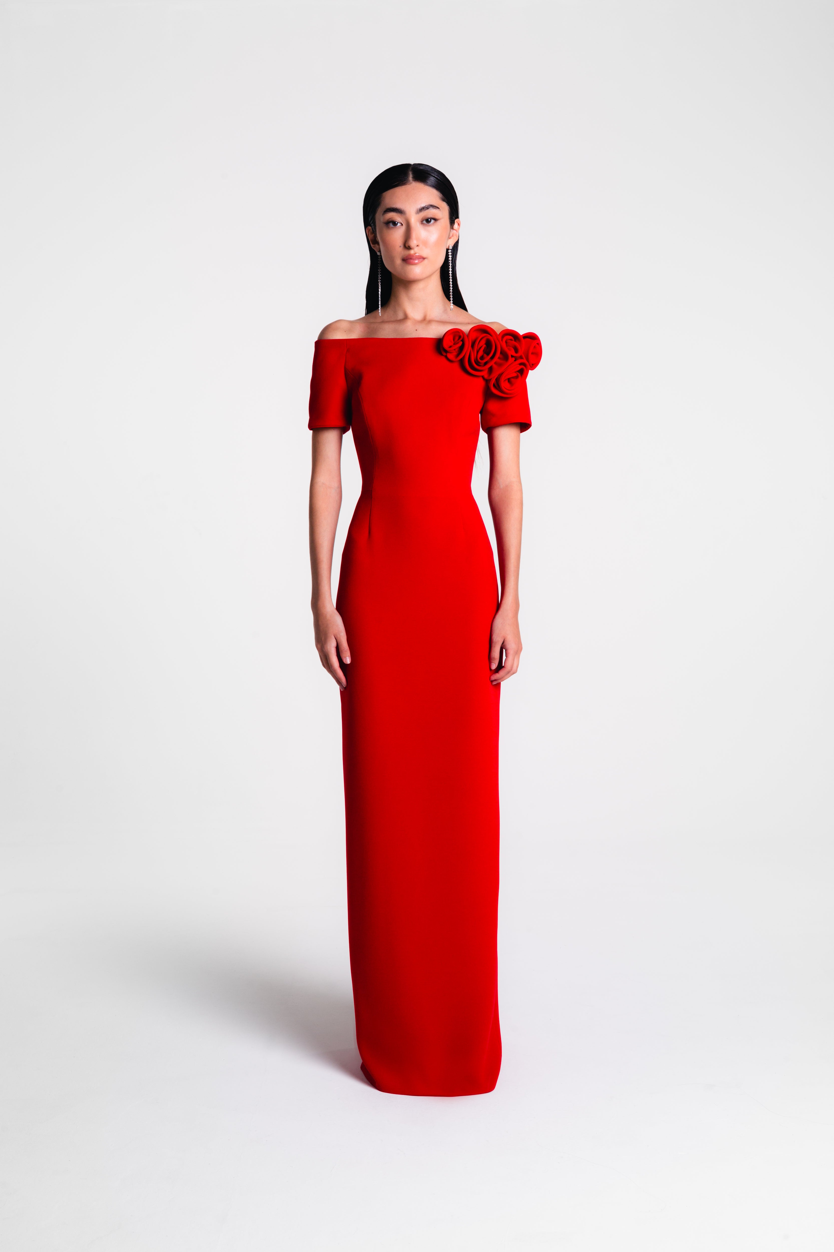 Off Shoulder Blanche Gown with Roses – Catherine Regehr