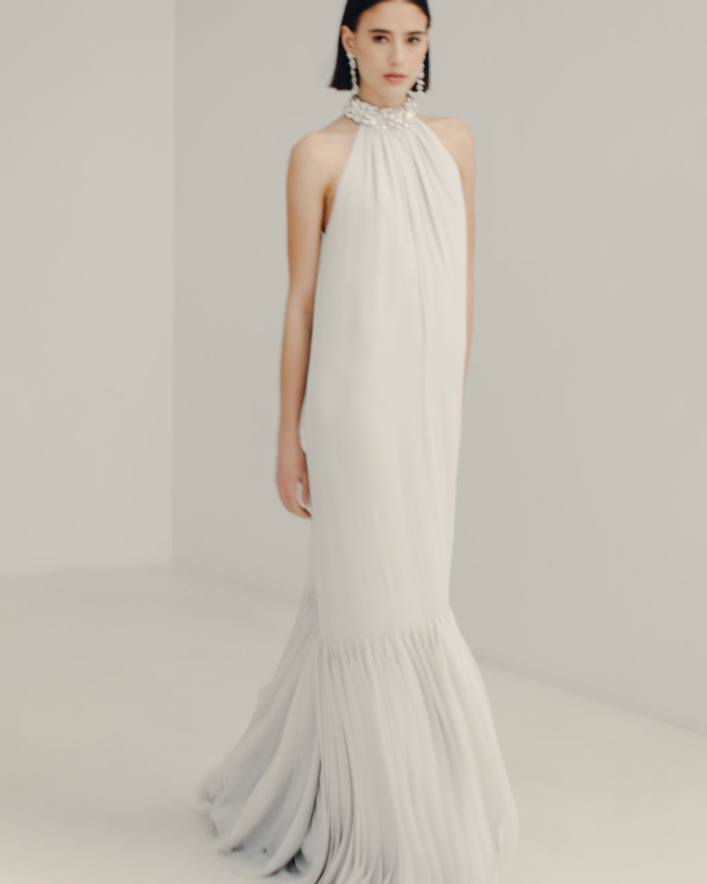 T Neck Gown with set gem neck and Wave Hem – Catherine Regehr