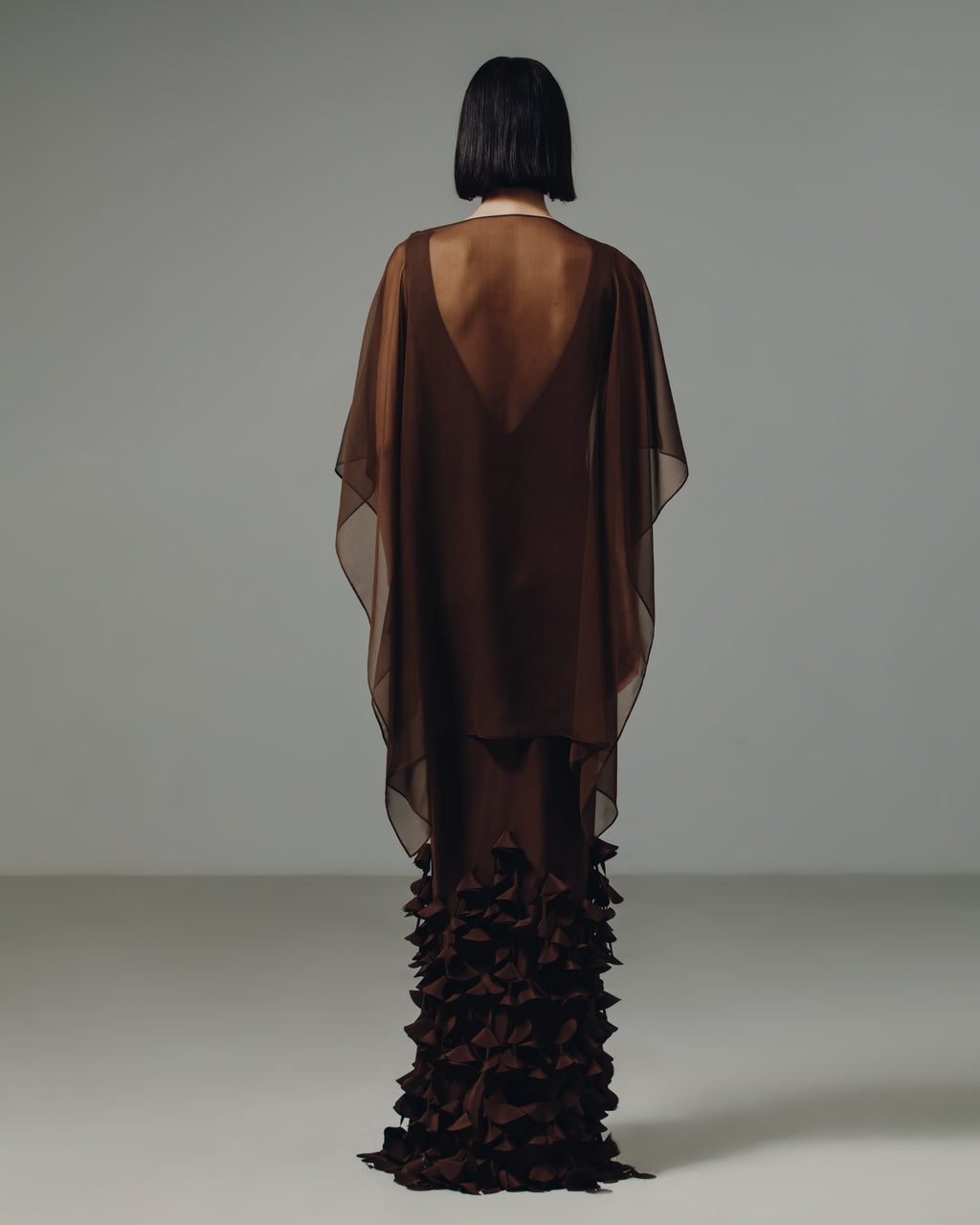 Bias V-Neck Gown with Laser Cut Cones & overlay – Catherine Regehr