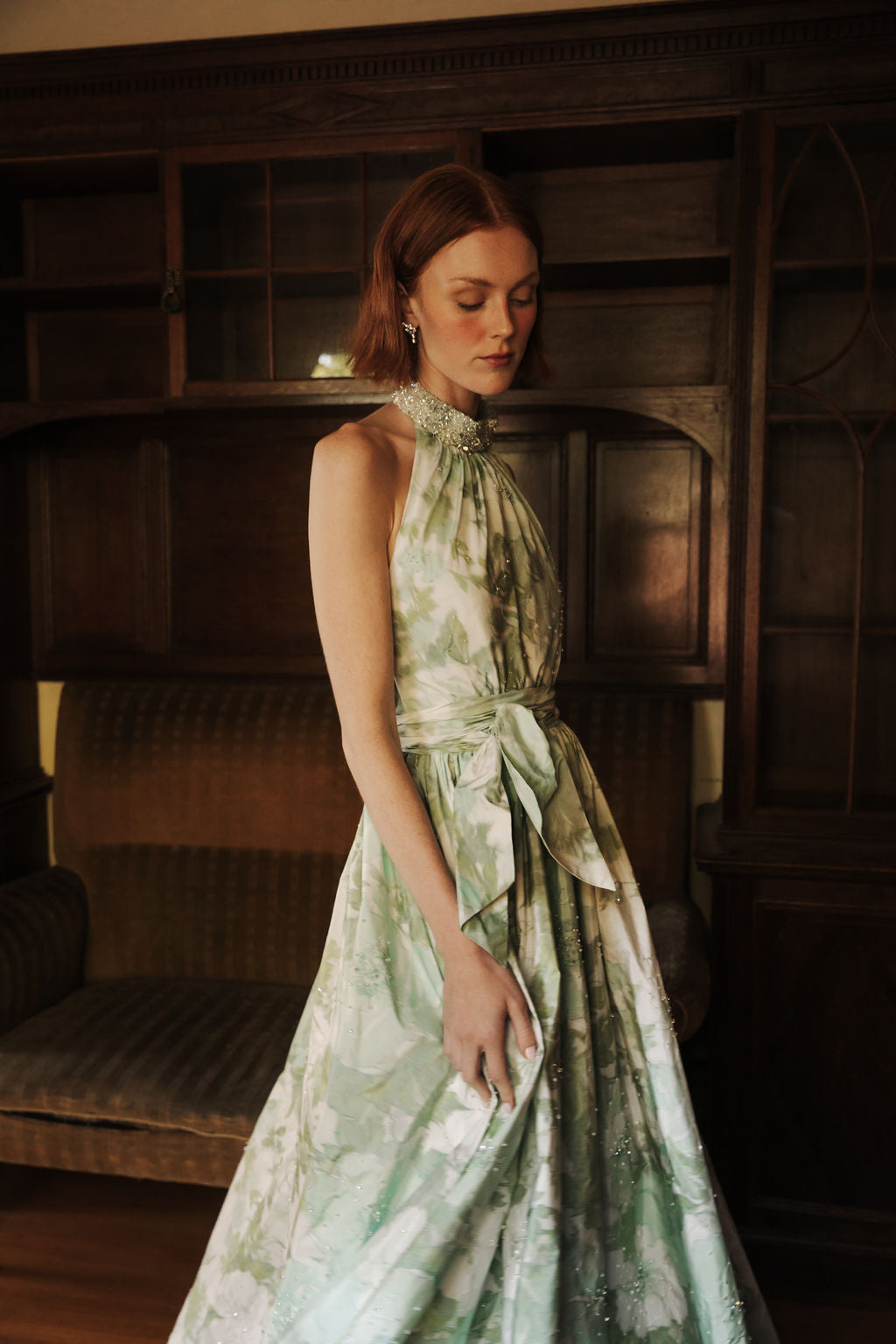 Floral T Neck Gown with Gem Neck & Ballgown Skirt – Catherine Regehr