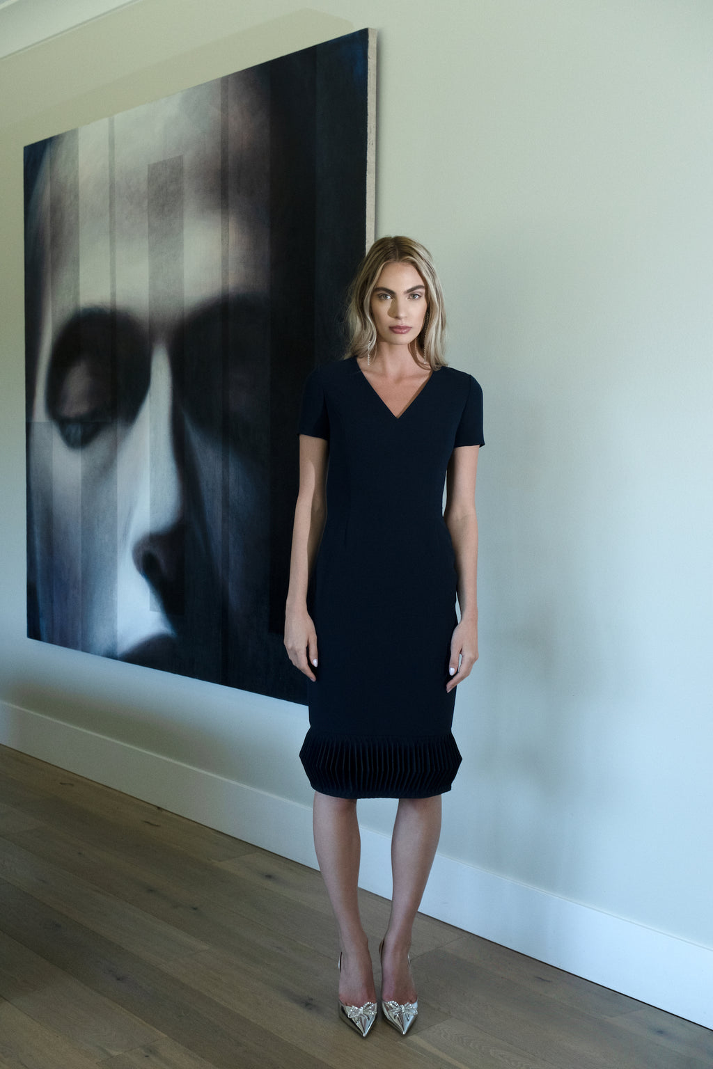 V-Neck Dress with Laser Cut Diamond Hem – Catherine Regehr